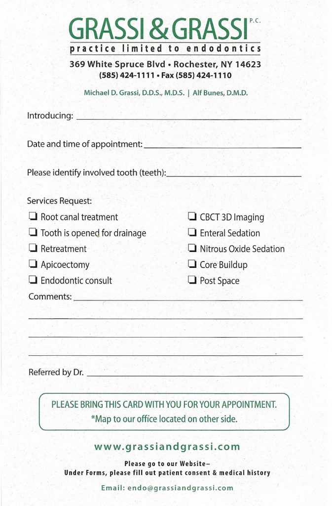 Endodontic Referral Form Rochester NY, Referring Doctor